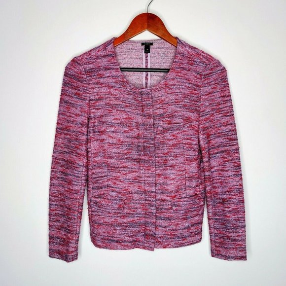 J. Crew | Jackets & Coats | J Crew Micro Tweed Jacket In Poppy Pink Xs ...